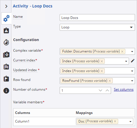 Configuring a Loop Activity to Loop Through Documents In a Folder